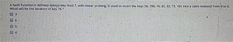 Solved A Hash Function H Defined Nickey Key Mod 7 With