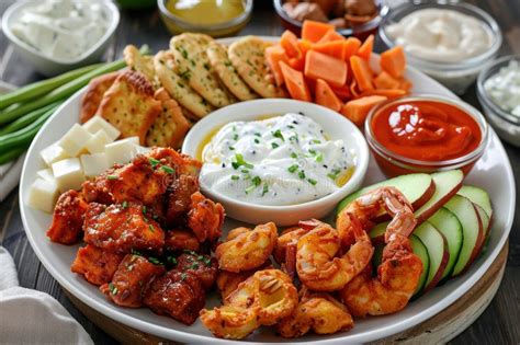 Assorted Appetizer Platter With Dips And Vegetables Stock Image Image