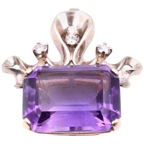 14 Karat White Gold Genuine Amethyst And Diamond Filigree Pendant For