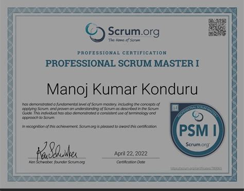 Manoj Kumar Konduru On Linkedin Happy To Share That I Have Cleared The Certification Psm 1