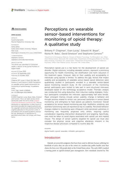 Pdf Perceptions On Wearable Sensor Based Interventions For Monitoring Of Opioid Therapy A