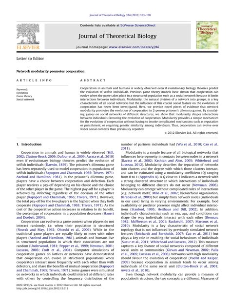 Pdf Network Modularity Promotes Cooperation