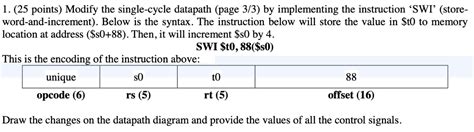 1 25 Points Modify The Single Cycle Datapath Page