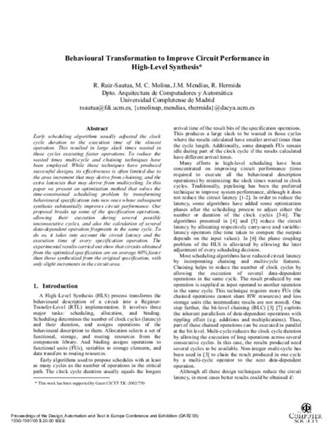Pdf Behavioural Transformation To Improve Circuit Performance In High Level Synthesis