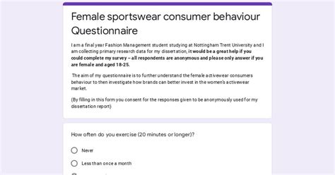 Female Consumer Questionnaire Rmarketingresearch