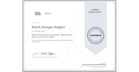 completion certificate for advanced valuation and strategy manda private equity and venture