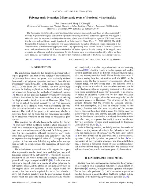 Pdf Polymer Melt Dynamics Microscopic Roots Of Fractional Viscoelasticity