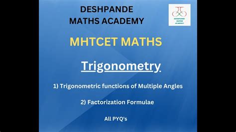 Trigonometric Functions Of Multiple Angles Factorization Formulae YouTube