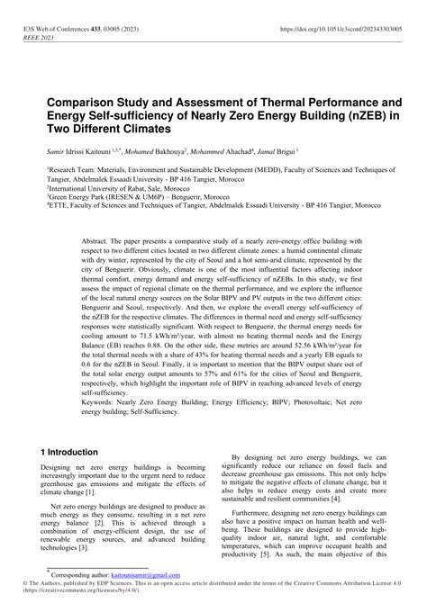 PDF Comparison Study And Assessment Of Thermal Performance And Energy Self Sufficiency Of