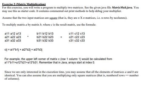 Solved Exercise 2 Matrix Multiplication For This Exercise