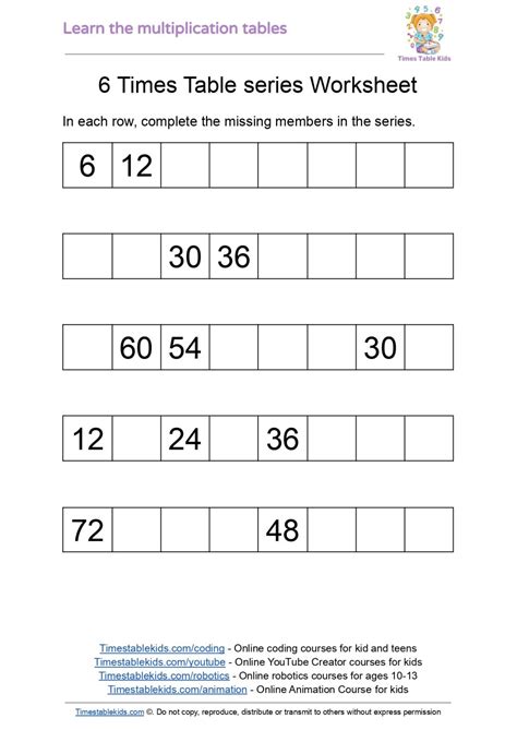 Math 6 Times Table Worksheet