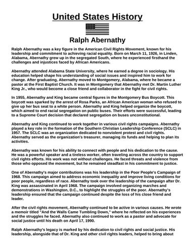 Ralph Abernathy Article And Questions” Assignment Teaching Resources