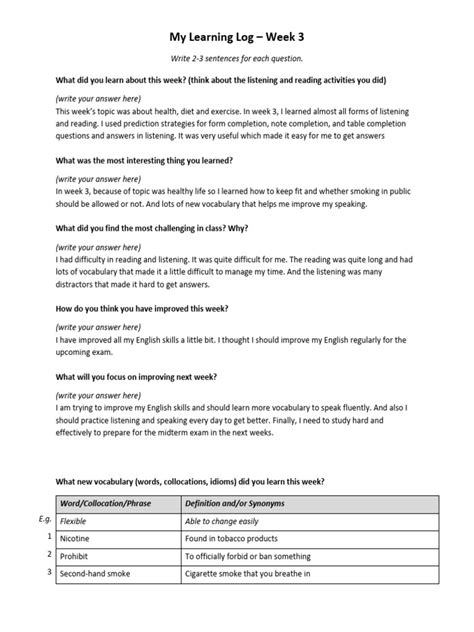 Week 3 Learning Log Pdf Vocabulary English Language Week 3 Learning Log Pdf Vocabulary English Language