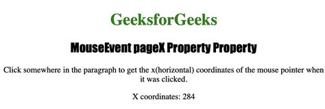 html dom mouseevent pagex property geeksforgeeks