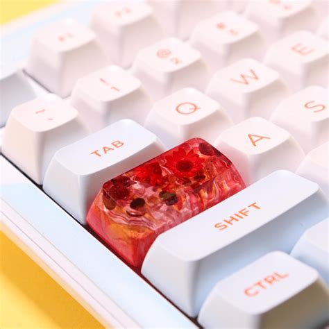 Artisan Resin Caps Lock Keycap 1 5u Garnet Gemstone And Flowers Key