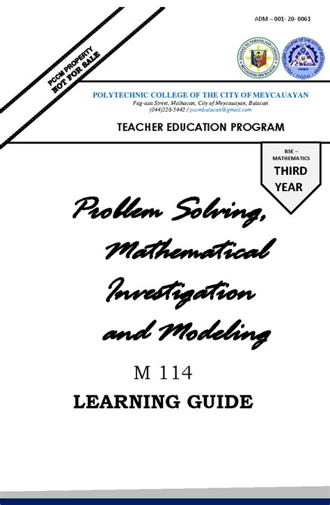 Problem Solving Mathematical Investigation And Modeling Polytechnic College Of The