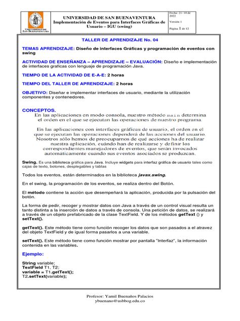 Guía De Aprendizaje Igu Y Programacion De Eventos Swing Pdf