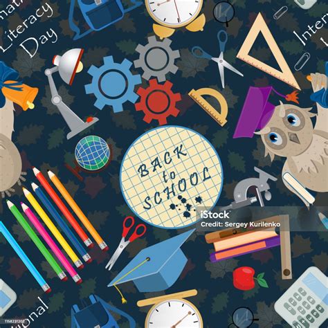 학교 테마 국제 문해력의 날 학교로 돌아가기 플랫 스타일에 대한 원활한 패턴1일러스트레이션 9월에 대한 스톡 벡터 아트 및 기타 이미지 Istock