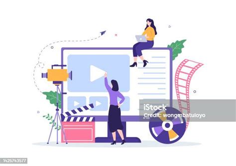 비디오 그래퍼 서비스 템플릿 손으로 그린 만화 플랫 일러스트 레이 션 레코드 비디오 제작 영화 장비 및 영화 산업 디자인 가정용 캠코더에 대한 스톡 벡터 아트 및 기타