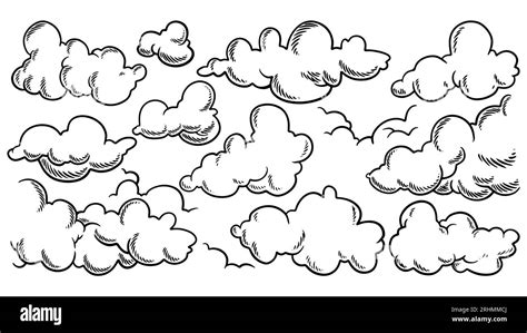 Clouds Drawing Set Vector Hand Drawn Cartoon Of Cloud Stock Vector