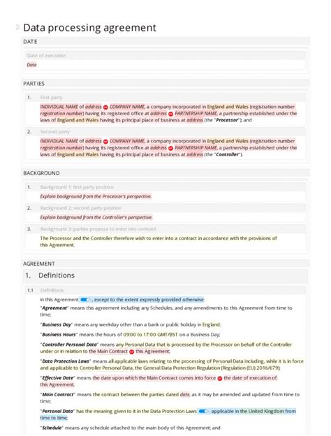 Printable Data Processing Agreement Controllerprocessor Docular Data