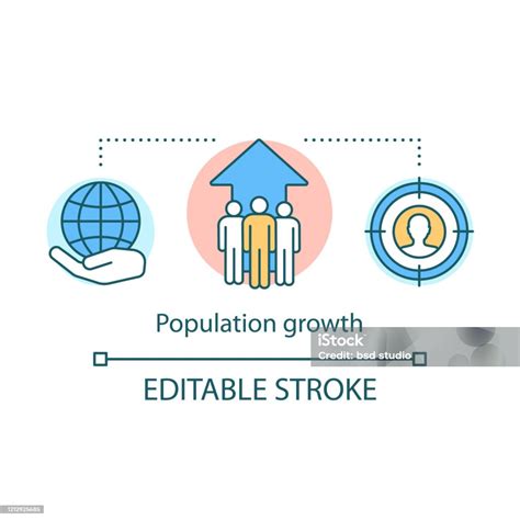 세계 인구 증가 개념 아이콘입니다 인구 과잉 아이디어 얇은 선 그림입니다 개인의 증가 글로벌 인구 통계 학적 문제 벡터 절연