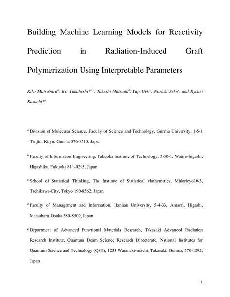Pdf Building Machine Learning Models For Reactivity Prediction In Radiation Induced Graft