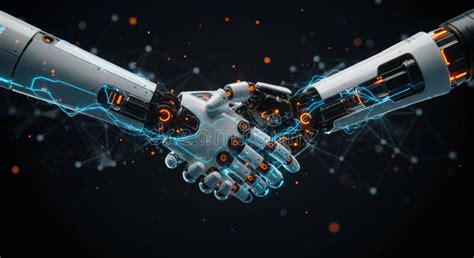 Handshake Robotic Collaboration Symbolizing Technological Partnership Future Collaboration Ai