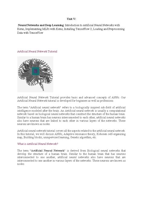 Unit V Machine Learning Unit 5 Jntuk R20 Unit V Neural Networks