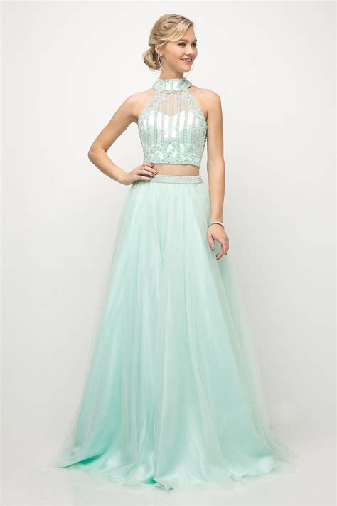 Two Piece Prom Dresses Crop Top Prom Dresses 2 Piece Prom Gowns