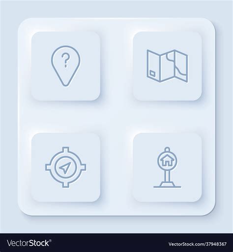 Set Line Unknown Route Point Folded Map Compass Vector Image
