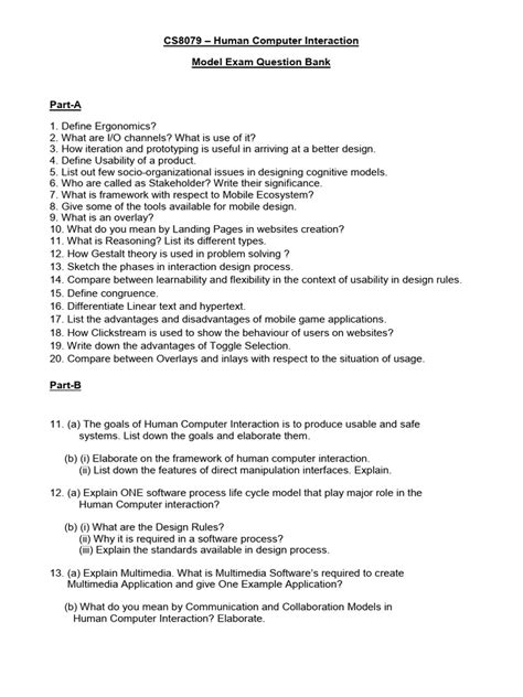 Cs8079 Hci Model Exam Qb Pdf Human Computer Interaction Usability