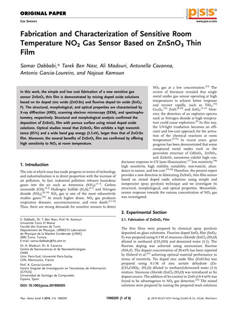 Pdf Fabrication And Characterization Of Sensitive Room Temperature No2 Gas Sensor Based On