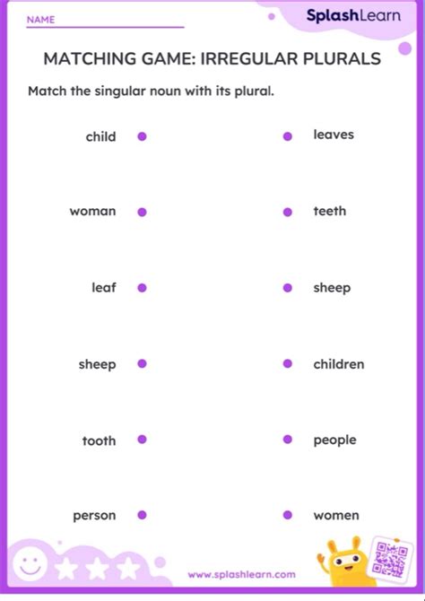 Matching Game Irregular Plurals Worksheet Printable English Sheet