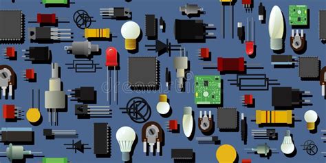 Set Of Radio Components Seamless Pattern Chip Diode Transistor And Resistor Background Image