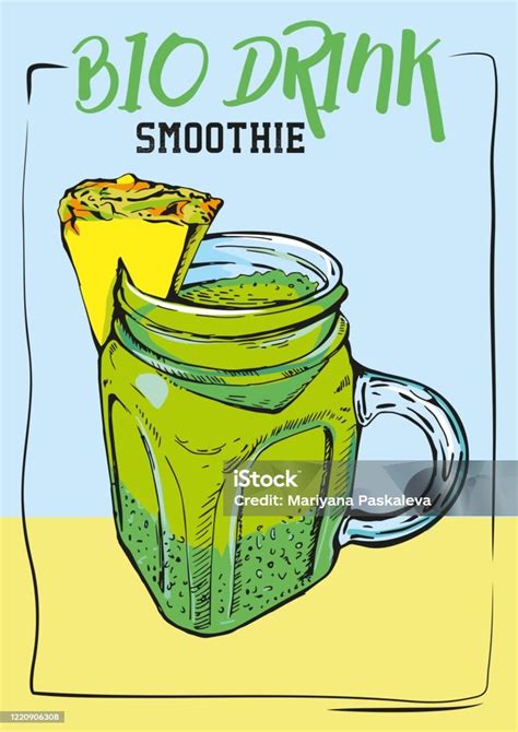 항아리에 신선한 스무디 건강한 삶 바이오 드링크 슈퍼푸드와 건강 또는 해독 다이어트 식품 벡터 손으로 그린 그림입니다 포스터 배너 바우처 쿠폰에 적합합니다 건강한 식생활에