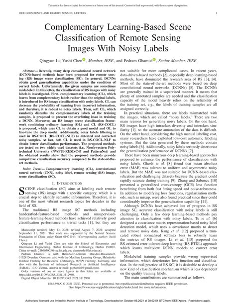 Pdf Complementary Learning Based Scene Classification Of Remote Sensing Images With Noisy Labels