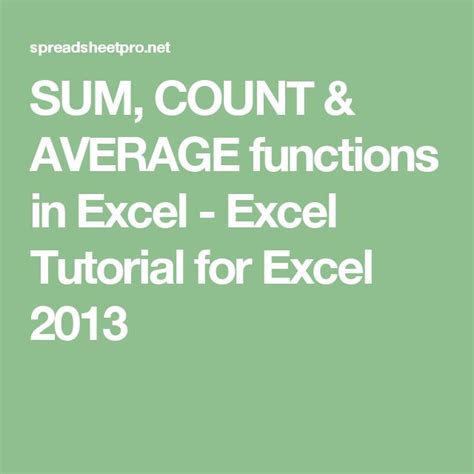 Excel Sum Count And Average Functions Tutorial