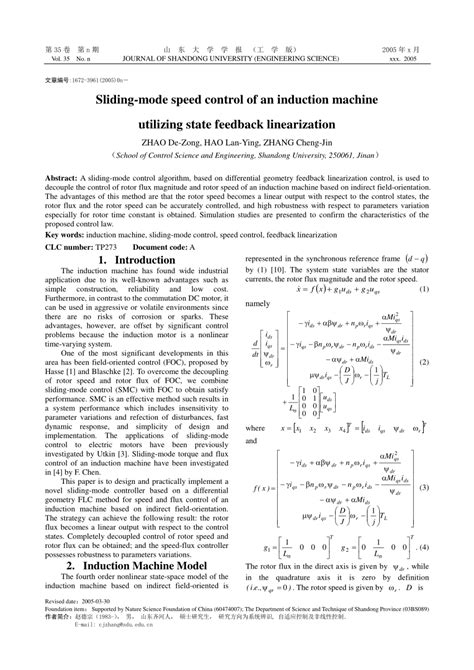 Pdf Sliding Mode Speed Control Of An Induction Machine Utilizing State Feedback Linearization