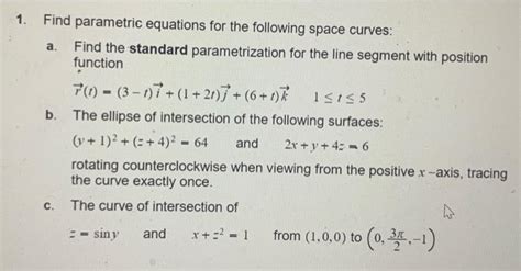 solved 1 find parametric equations for the following space