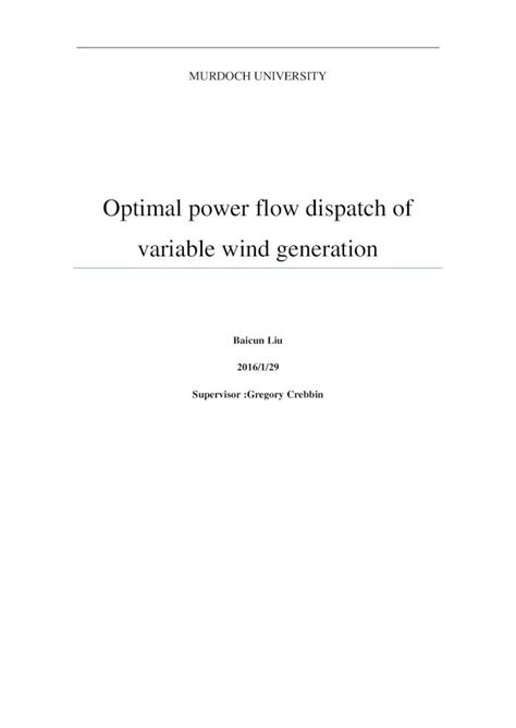Pdf Optimal Power Flow Dispatch Of Variable Wind Generation · By Tracking The Variability Of