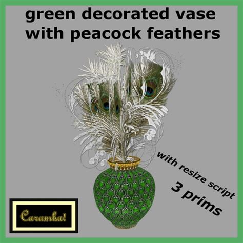 Second Life Marketplace Green Decorated Vase With Peacock Feathers