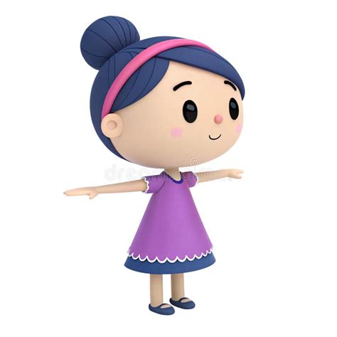 Stylized Female Cartoon Character In Purple Dress Stock Illustration