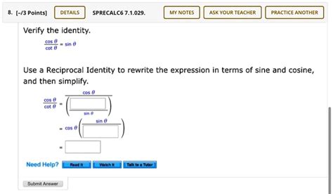 SOLVED 3 Points DETAILS SPRECALC6 7 1 029 MY NOTES ASK YOUR