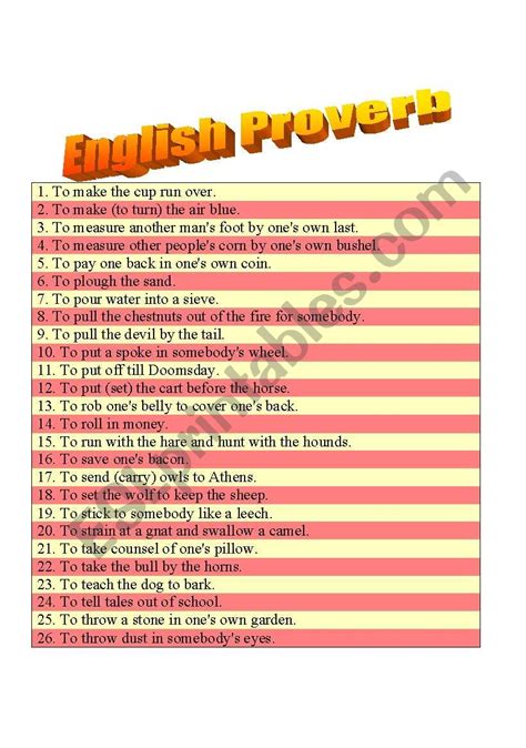 English Proverb Part 5 Of 5 In 4 Pages Esl Worksheet By Ptv7105