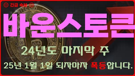 바운스토큰 코인 24년도 이제 마지막 주 25년 1월 1일부터 대폭등합니다 바운스토큰코인목표가 바운스토큰코인전망 바운스토큰코인대응 바운스토큰코인분석 비트