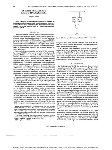 efficient fir filter architectures suitable for fpga implementation pdf field programmable