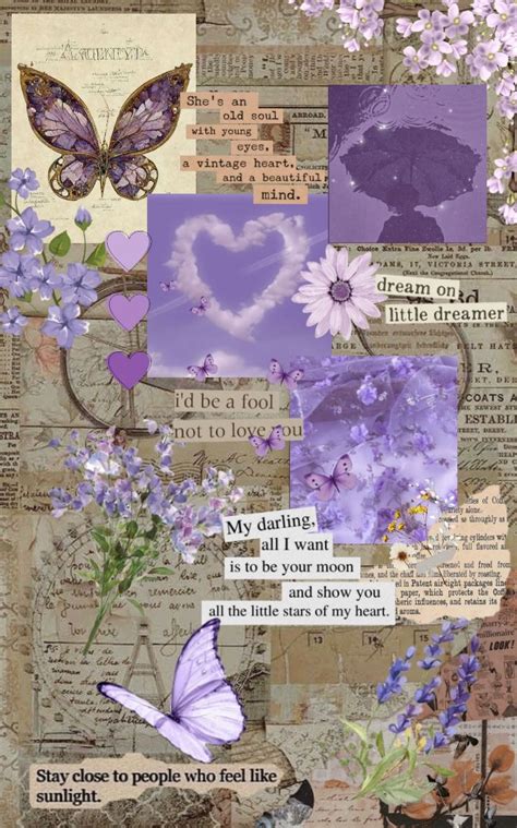 Purple Vintage Wallpaper With Butterflies And Flowers