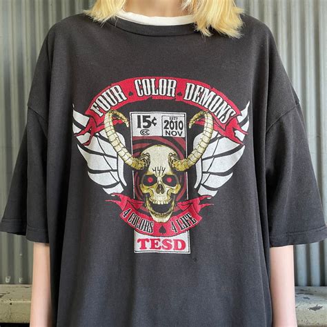 ビッグサイズ Four Color Demons Tシャツ メンズxxl 古着 大きいサイズ モーターサイクル バイクtシャツ ロゴプリント
