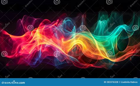 Abstract Colorful Wavy Lines On Black Background Generative Ai Stock Illustration
